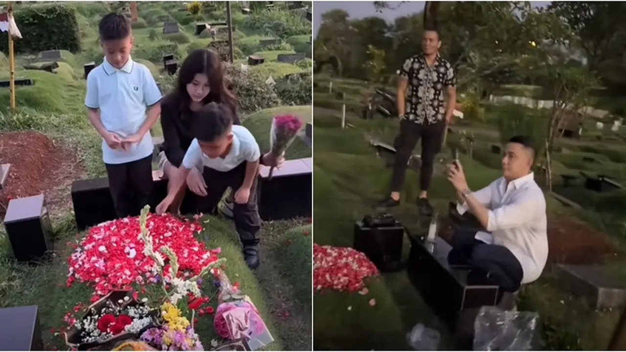 6 Momen Haru Samuel Rizal dan Anggi Pratama Ziarah Bareng ke Makam Stevi Agnecya - Hot Liputan6.com