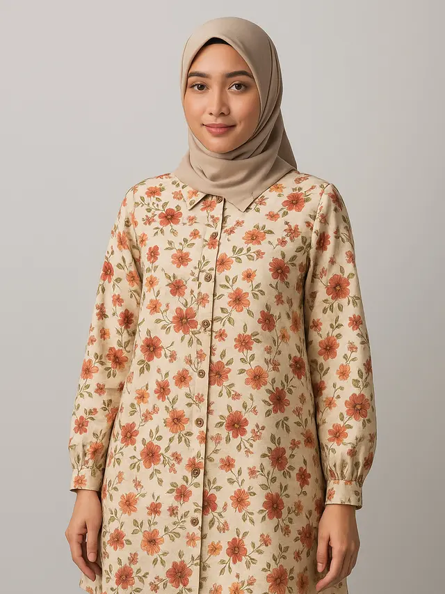 7 Model Tunik Motif Bunga Kancing Depan Terbaru - Hot Liputan6.com