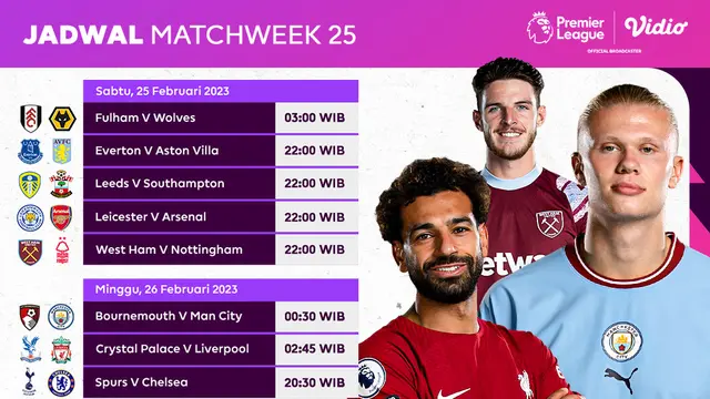 Jadwal Live Streaming Liga Inggris 2022/2023 Matchweek 25, 25-26 Februari 2023 - Inggris Bola.com