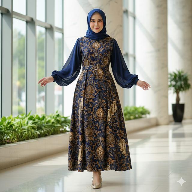 7 Model Gamis Terbaru Batik Kombinasi Sifon, Tampil Anggun dan Elegan ...