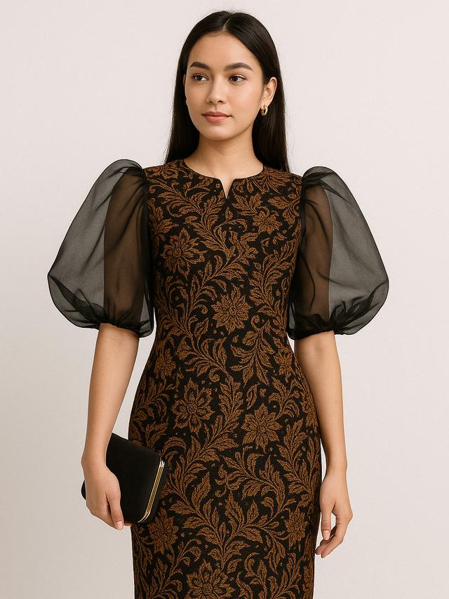 7 Model Dress Batik Kombinasi Lengan Organza, Klasik dengan Sentuhan Modern