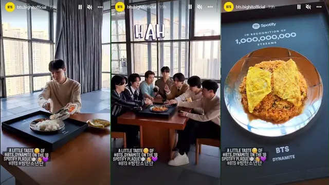 BTS Rayakan Plakat 1 Miliar Streaming Spotify dengan Makan di Atasnya ...