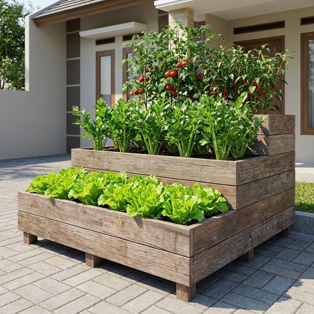 9 Desain Kebun Sayur Minimalis Depan Rumah Pakai Box Planter Kayu, Tren ...