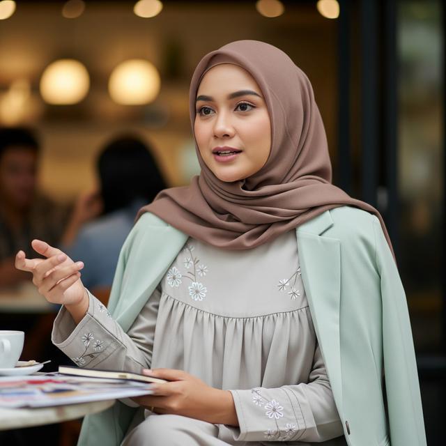 9 Pilihan Gamis Motif Bunga Soft dengan Blazer Tipis, Cocok untuk Gaya ...