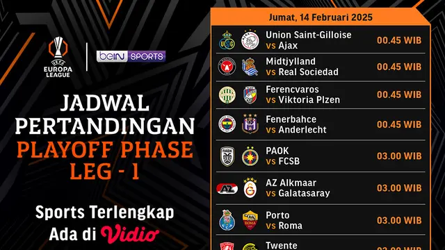 Jadwal Live Streaming Playoff Europa League 2024/2025 Pekan Ini di Vidio - On Off Liputan6.com