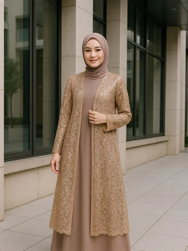7 Model Gamis dengan Outer Motif Bunga - Hot Liputan6.com
