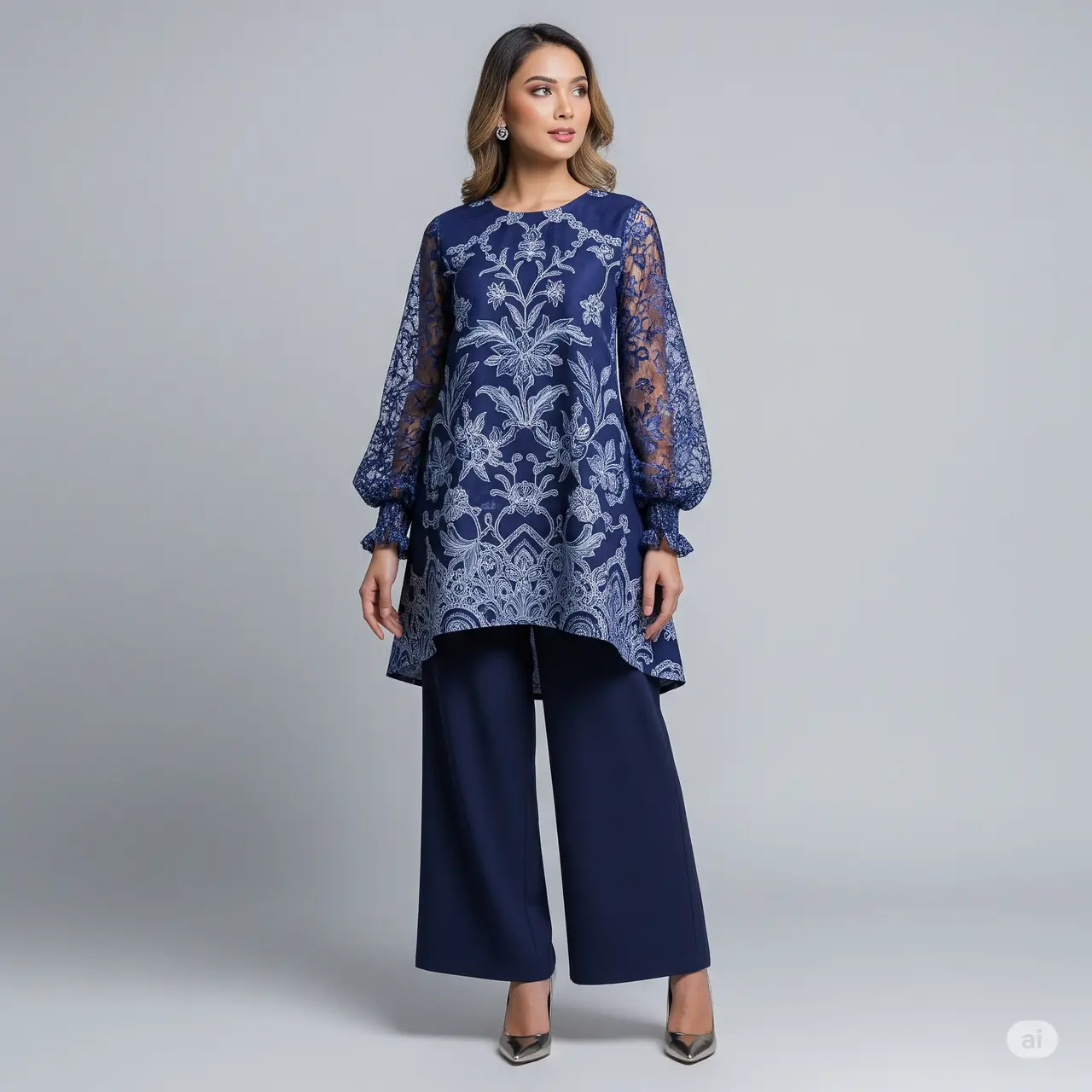 8 Model Tunik Batik Kombinasi Brokat Transparent Lengan Balon, Elegan ...