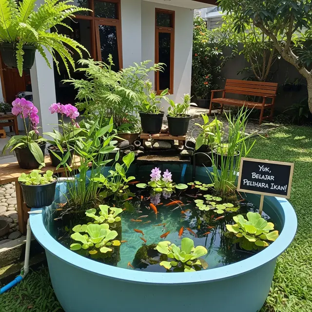 6 Desain Kolam Ikan dari Bak Fiber untuk Anak Belajar Pelihara Ikan ...