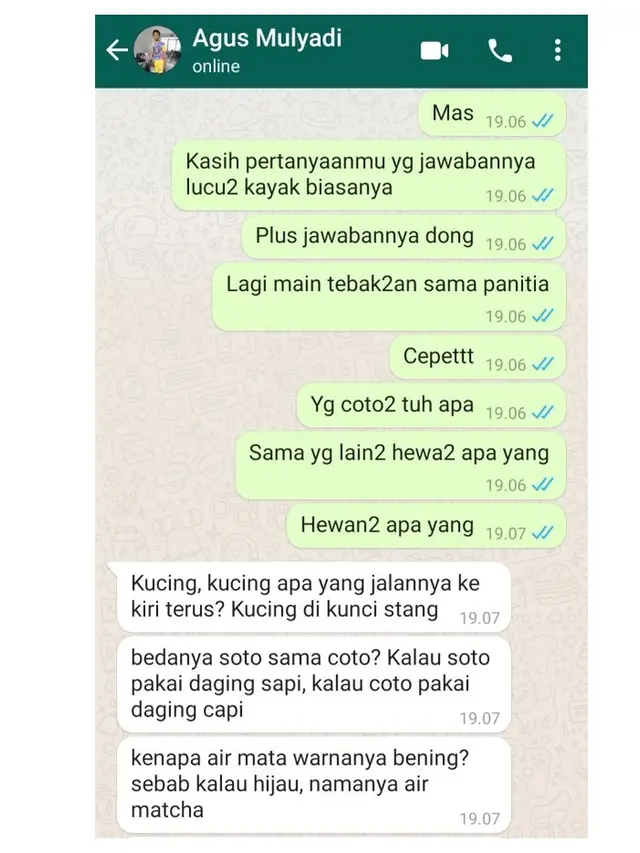 6 Chat ke Pacar Main Tebak-Tebakan Lucu Ini Bikin Senyum Lebar - Hot Liputan6.com