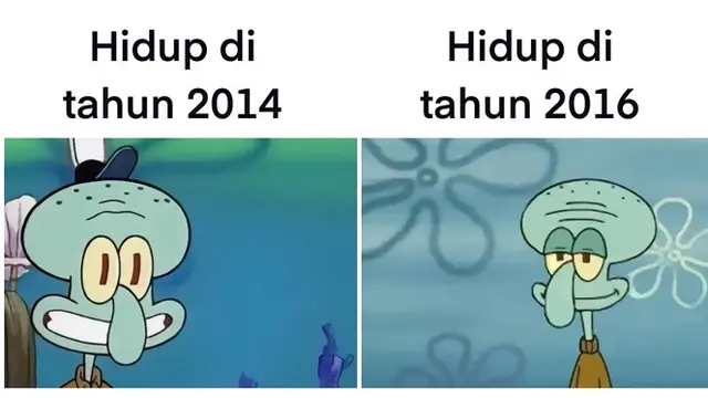 6 Meme Kehidupan dari Tahun ke Tahun Ini Kocak, Ekspresi Squidward ...