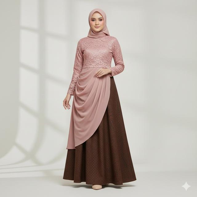 8 Model Gamis Batik Brokat Cutting A-Line yang Slimming untuk Ramadan ...