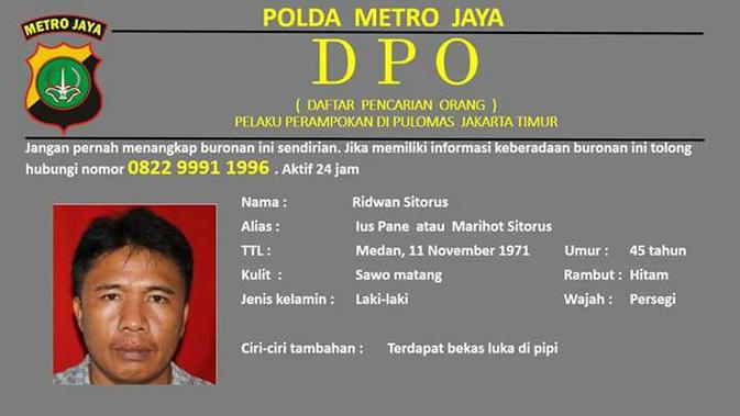 Polisi Sebar Foto DPO Perampokan Sadis Pulomas, Ini Ciri-cirinya - News ...