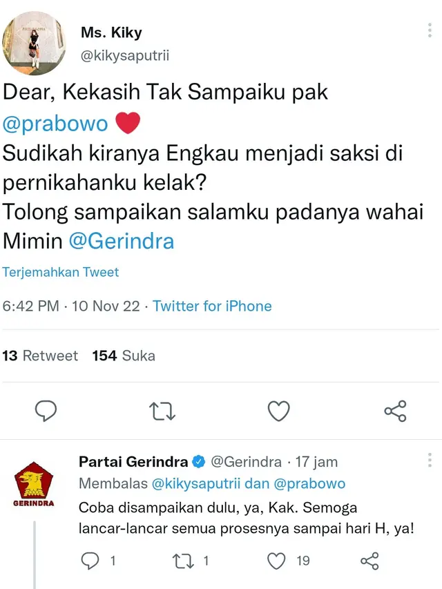 Kiky Saputri Minta Prabowo Jadi Saksi di Pernikahannya, Sebut Pak Menhan sebagai Kekasih Tak ...