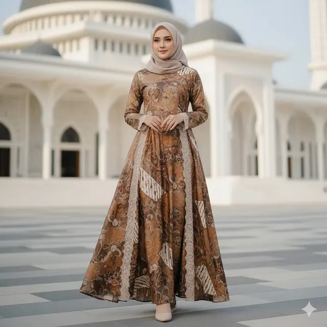 9 Model Baju Batik Syar’i Sutra Kombinasi Brokat yang Sederhana tapi ...
