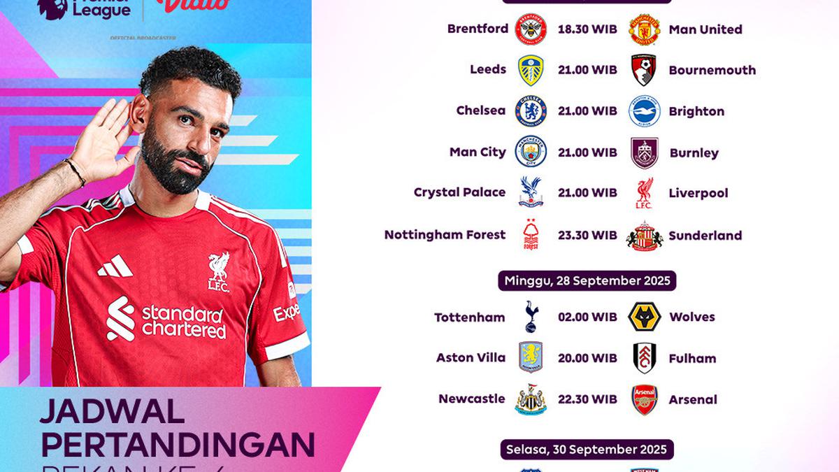 Jadwal Lengkap Liga Inggris 2025/2026 Pekan Keenam, Siaran Langsung Hanya di Vidio