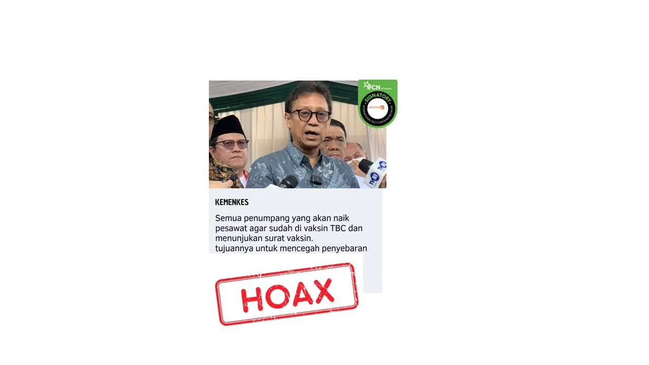 Cek Fakta: Hoaks Kemenkes Minta Semua Penumpang Pesawat Vaksin TBC Untuk Mencegah Penularan ...