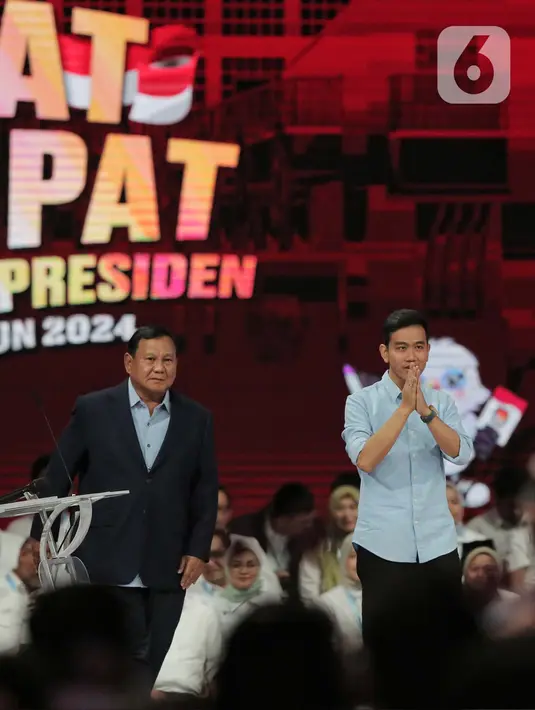 Penampilan Prabowo-Gibran di Debat Keempat Capres-Cawapres Pemilu 2024 - Foto Liputan6.com