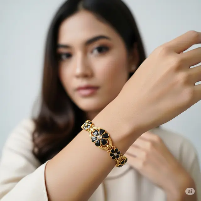 9 Model Gelang Emas Bunga Hitam Terbaru 2025, Pilihan Elegan untuk Gaya ...