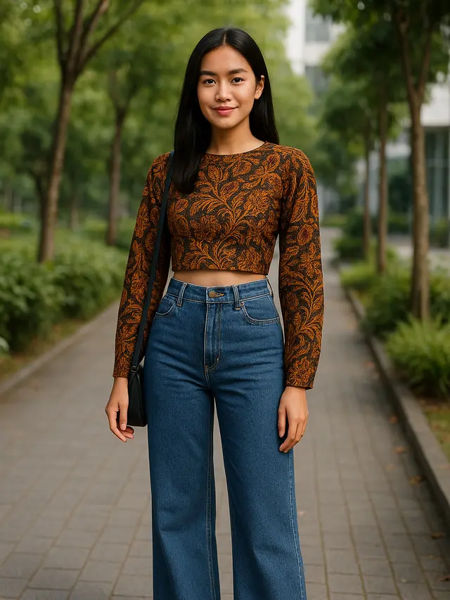 8 Model Batik Crop Top Dipadukan Celana High Waist, Gaya Etnik Modern ...
