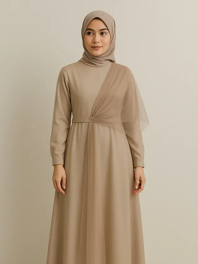 5 Model Gamis dengan Selendang Tile Simple, Elegan dan Mudah Dipadukan ...