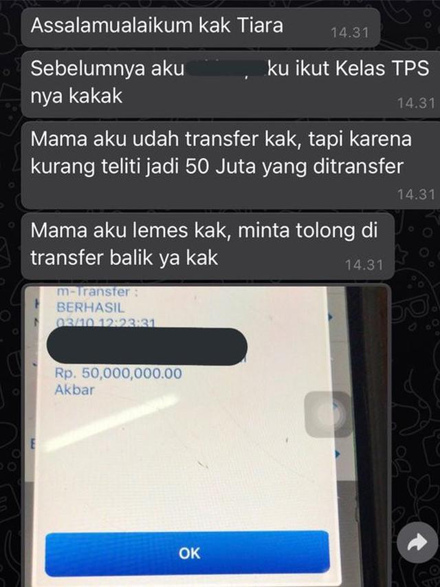 5 Chat Kelebihan Transfer Uang Puluhan Juta Ini Bikin Panik - Hot Liputan6.com