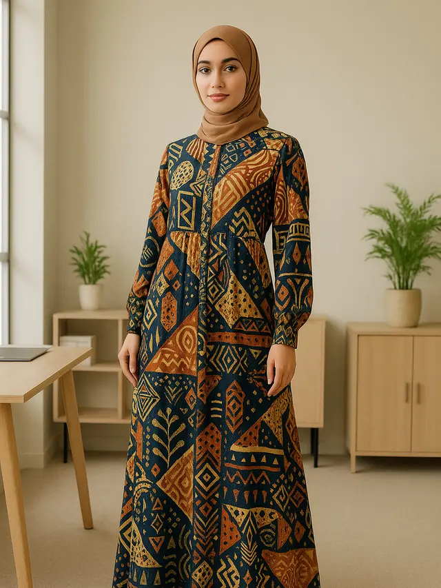 8 Model Gamis Motif Abstrak Terbaru 2025, Bikin Penampilan Makin ...