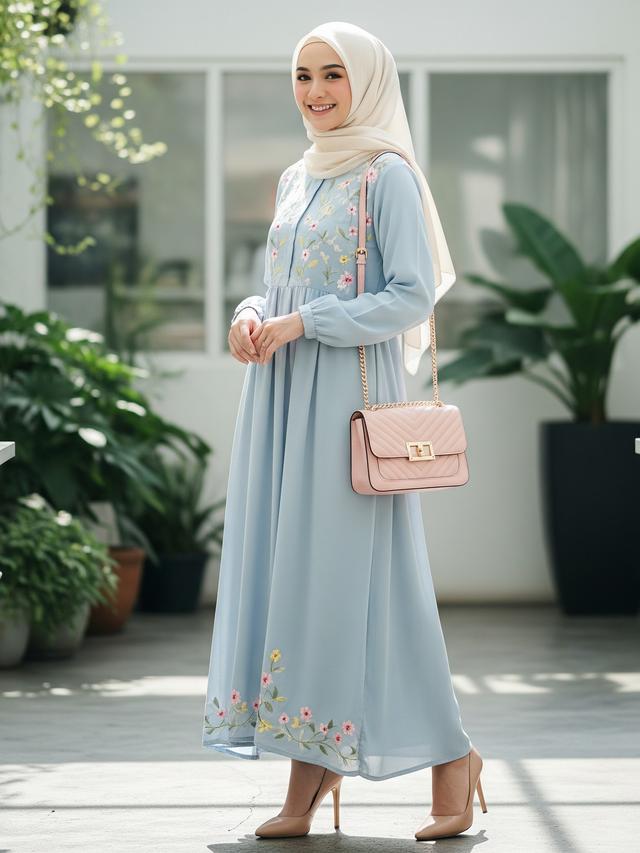 7 Mix & Match Gamis dengan Sepatu dan Tas Kantor, Panduan Styling ...