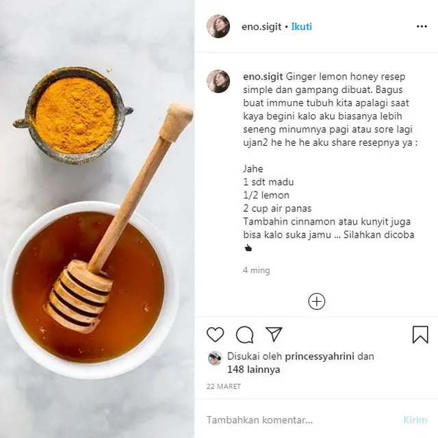 Resep Jahe Lemon Madu dari Cucu Soeharto Eno Sigit - Lifestyle Liputan6.com