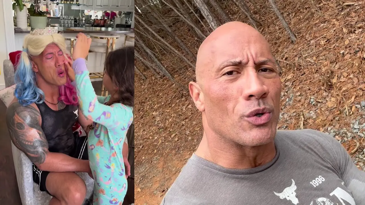 Dwayne Johnson Pasrah Didandani Kedua Putrinya, Pakai Blush On Pink ...