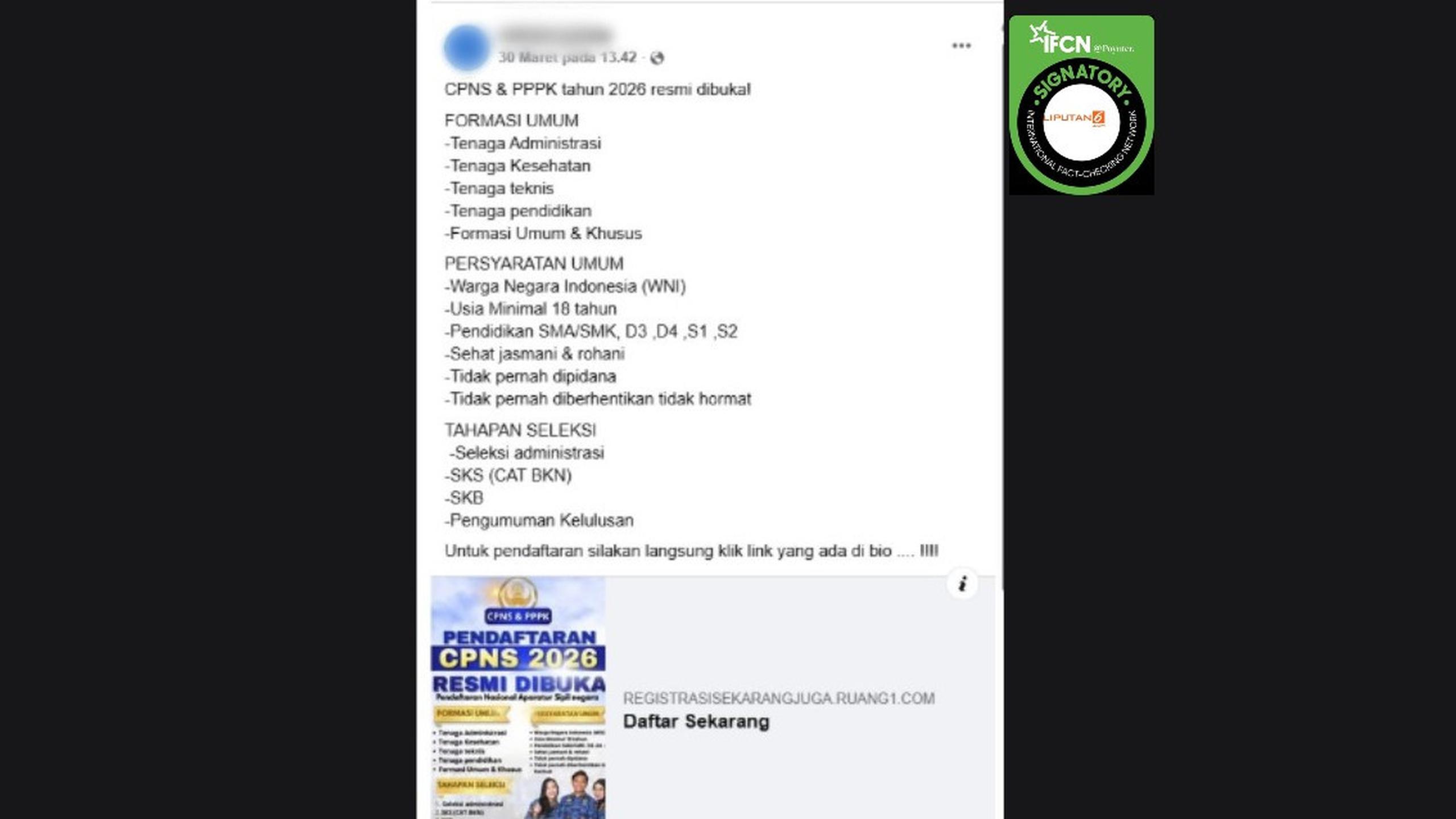 Cek Fakta: Tidak Benar Link Pendaftaran CPNS dan PPPK 2026