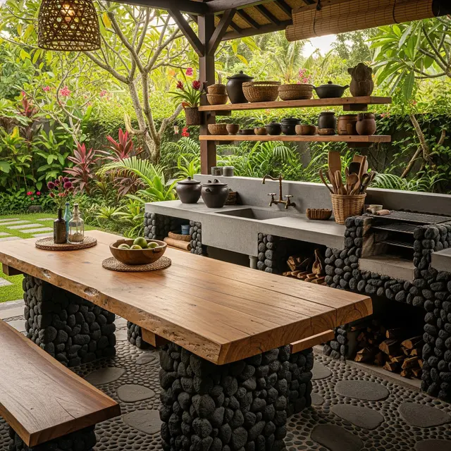 9 Desain Dapur Outdoor Gaya Rustic dari Kayu Lokal yang Hemat Biaya ...