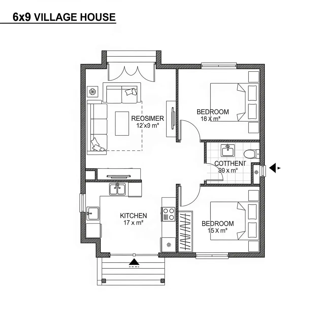 12 Gambar Denah Rumah Sederhana Ukuran 6x9 di Kampung, Hemat Lahan dan ...