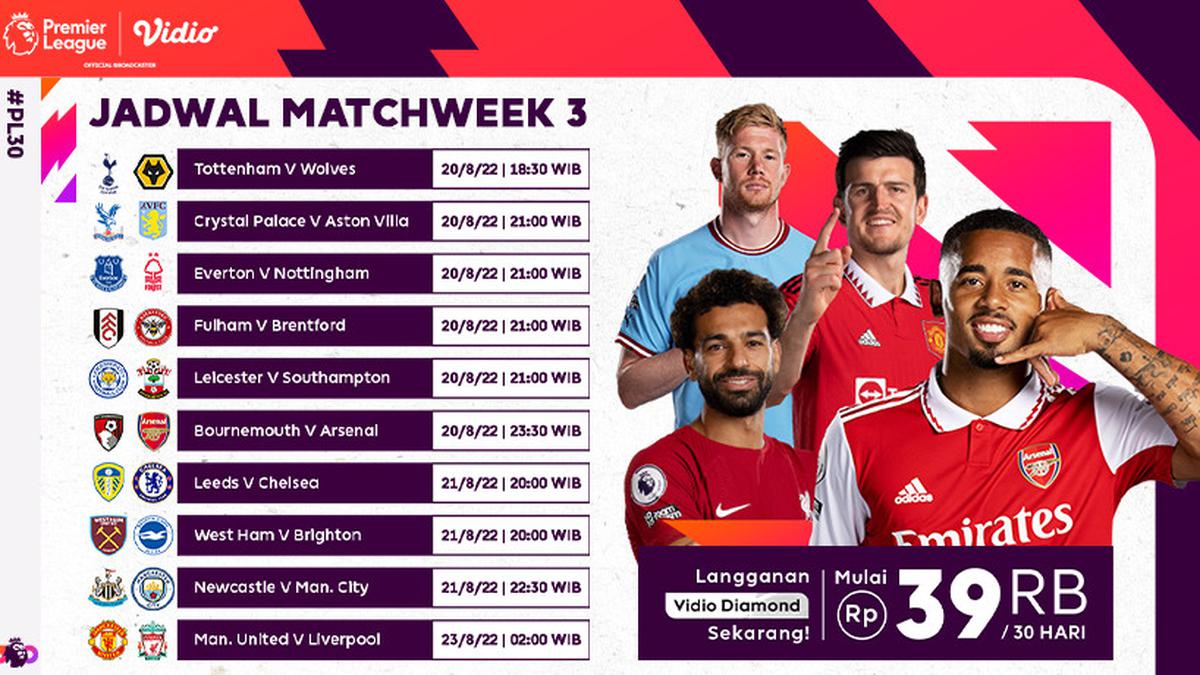 Jadwal Lengkap Pekan Ketiga Liga Inggris, Live Vidio 20-23 Agustus: Manchester United vs ...