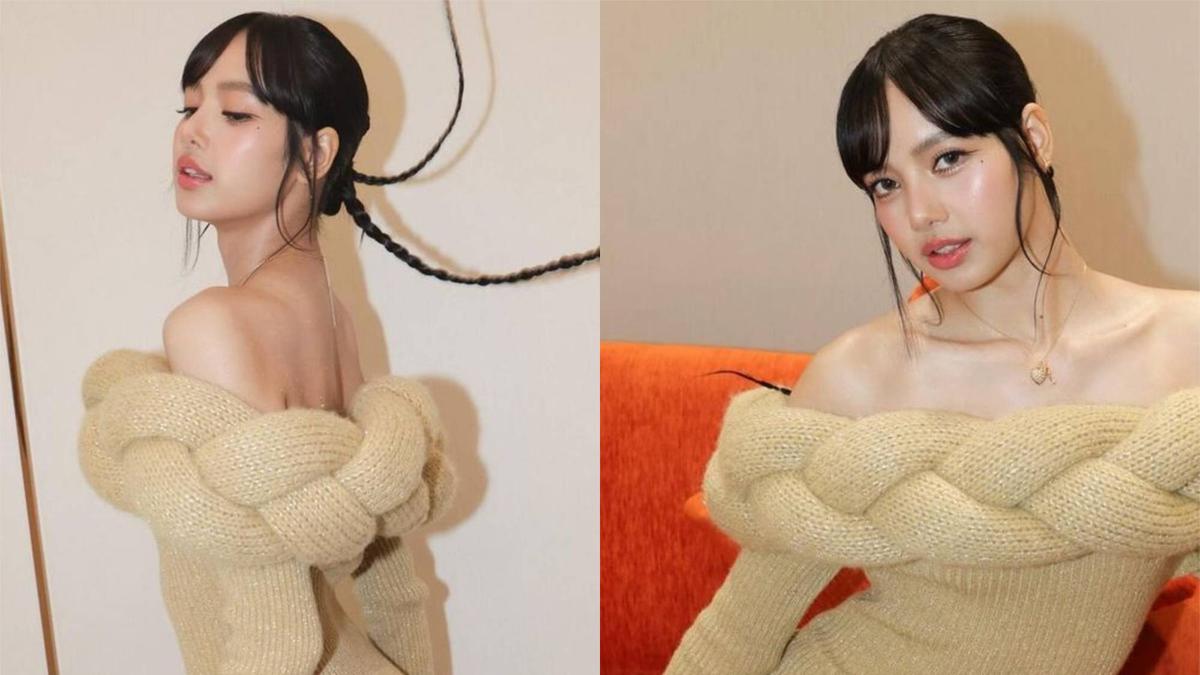 6 Potret Cute Lisa BLACKPINK Pakai Off Shoulder Fit Knitted Mini Dress di Fan Metting Terbaru ...