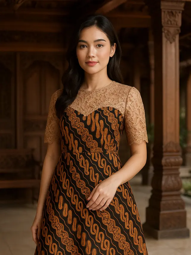 7 Model Dress Batik A-Line Kombinasi Brokat, Cocok untuk Tampil Ramping ...
