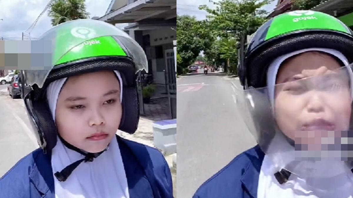 Kocak, Wanita Ini Berjibaku dengan Helm Saat Naik Ojol - Otomotif Liputan6.com