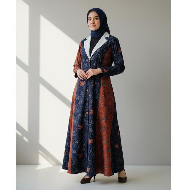 7 Model Gamis Batik Blazer Kombinasi Warna Kontras, Tampak Lebih ...