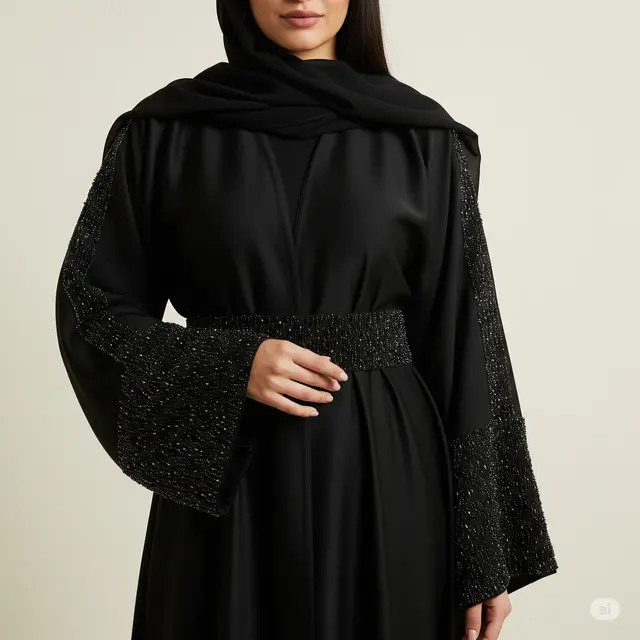 6 Inspirasi Model Baju Abaya Arab Terbaru Hitam Manik untuk Tampilan ...