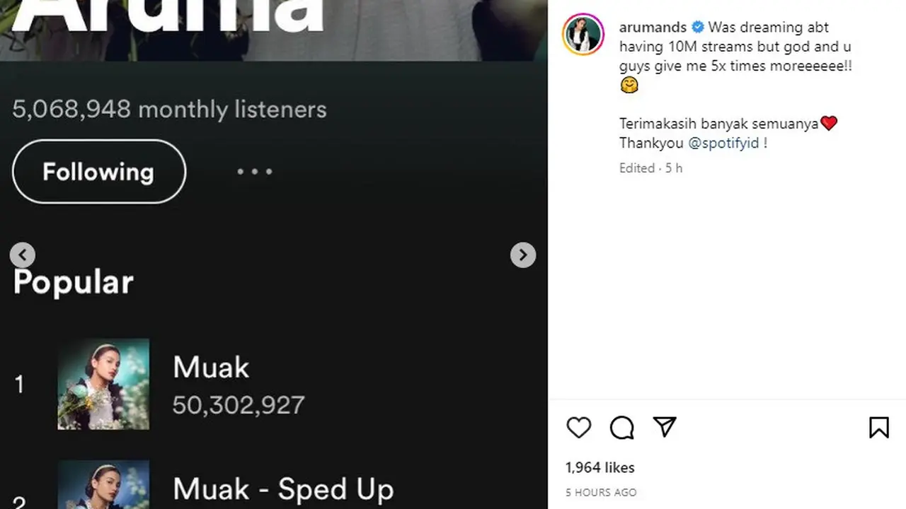 Aruma Tak Pernah Membayangkan Lagu Muak Tembus 50 Juta Stream di Spotify - ShowBiz Liputan6.com