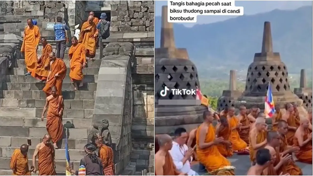 Potret Haru Biksu Thudong yang Sampai di Candi Borobudur, Siap Sambut Waisak - Hot Liputan6.com