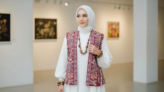 7 Model Gamis Kombinasi Vest Etnik Tren 2025, Tampil Elegan dan Kekinian