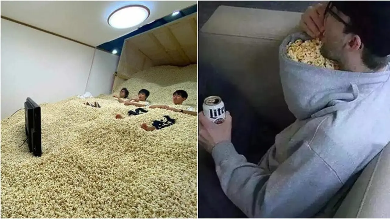 6 Potret Nyeleneh Orang Makan Popcorn Sambil Nonton Film, Porsi Tak ...