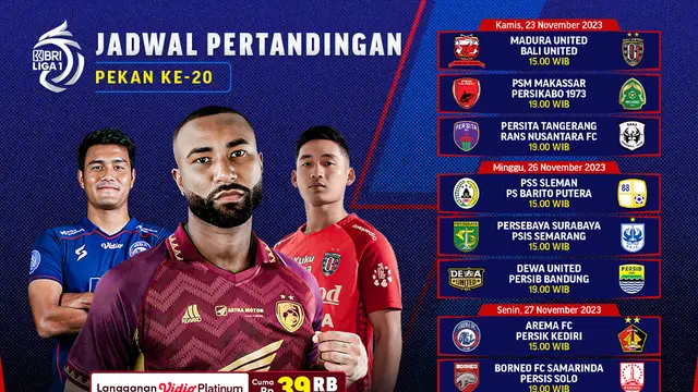 Jadwal dan Live Streaming BRI Liga 1 2023/2024 Pekan 20 di Vidio - Bola Liputan6.com