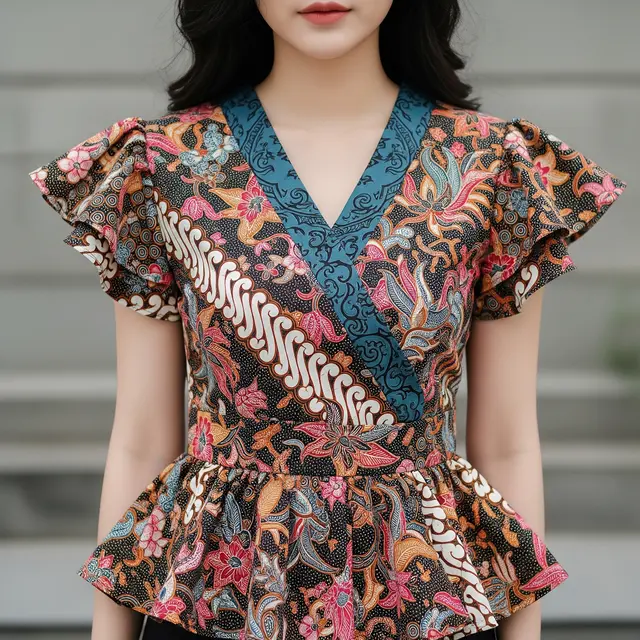 9 Model Blouse Batik Lengan Ruffle Peplum, Busana Harian Bernuansa ...