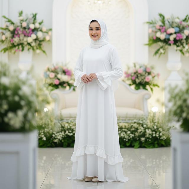 9 Model Gamis Putih Simple untuk Pengajian dan Akad Nikah, Tampil Anggun