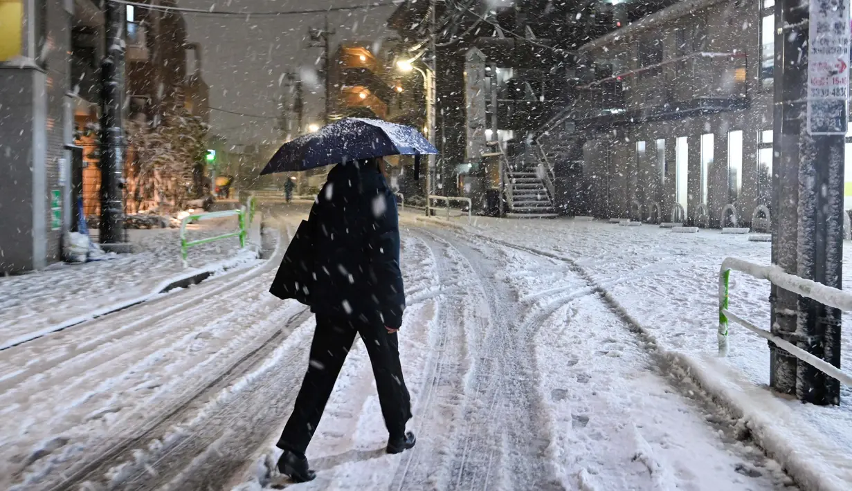 Dilanda Hujan Salju Lebat, Tokyo dan Sekitarnya Memutih - Foto Liputan6.com